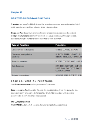 ICT3722 Chapter 11 summary - CHAPTER 11 GROUP FUNCTIONS Group functions, also called multiple ...