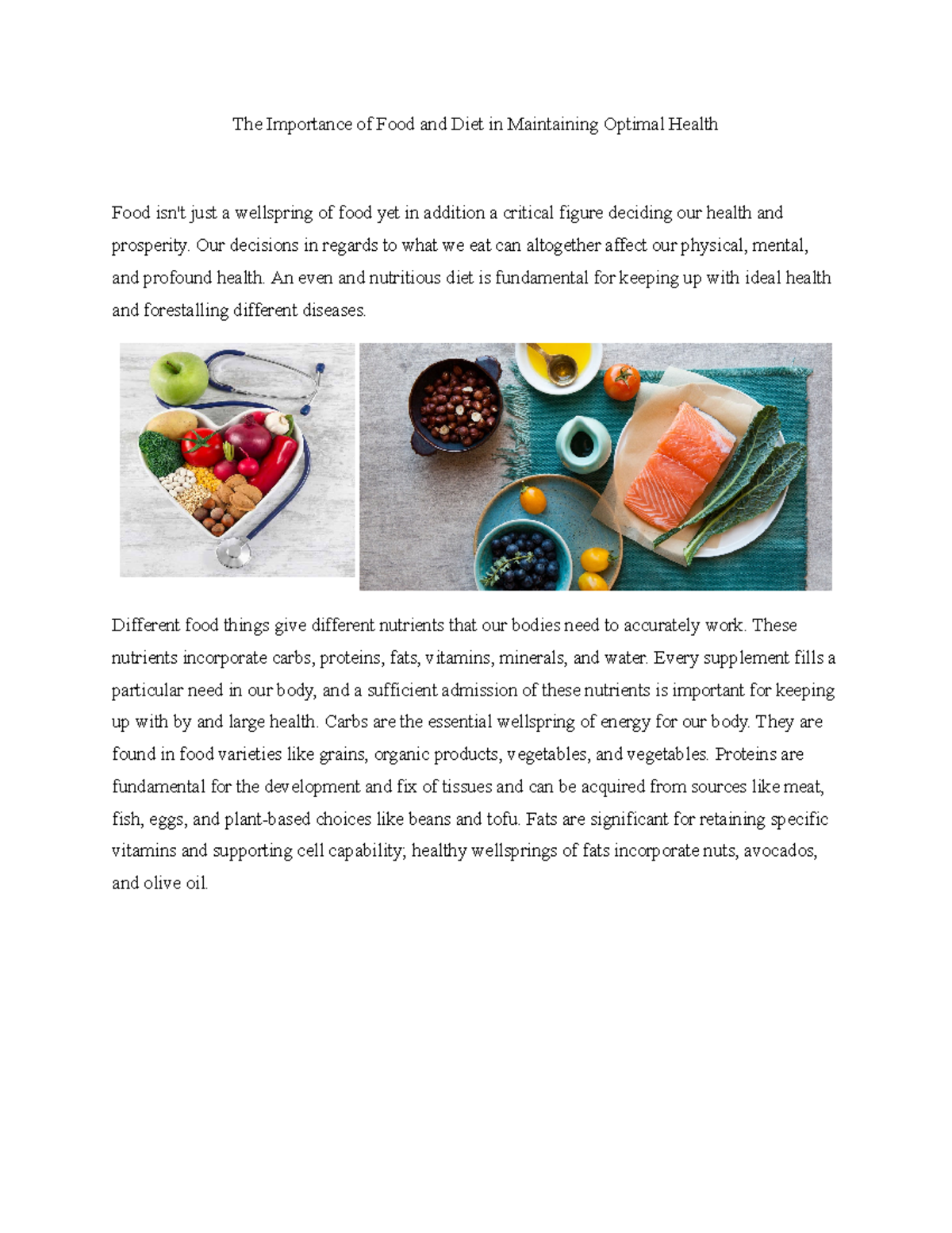 The Importance of Food and Diet in Maintaining Optimal Health - Our ...