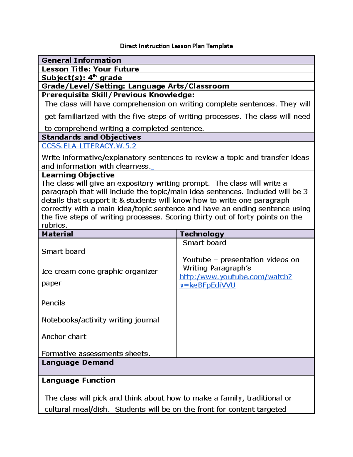 C365 final draft 7-17 - Direct Instruction Lesson Plan Template General Information Lesson Title ...