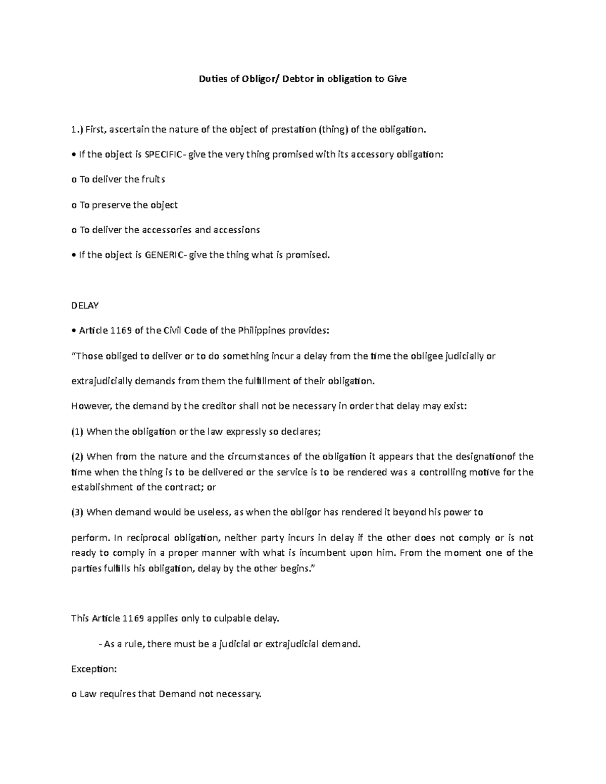 Duties of Obligor or Debtor in obligation to Give - ) First, ascertain ...