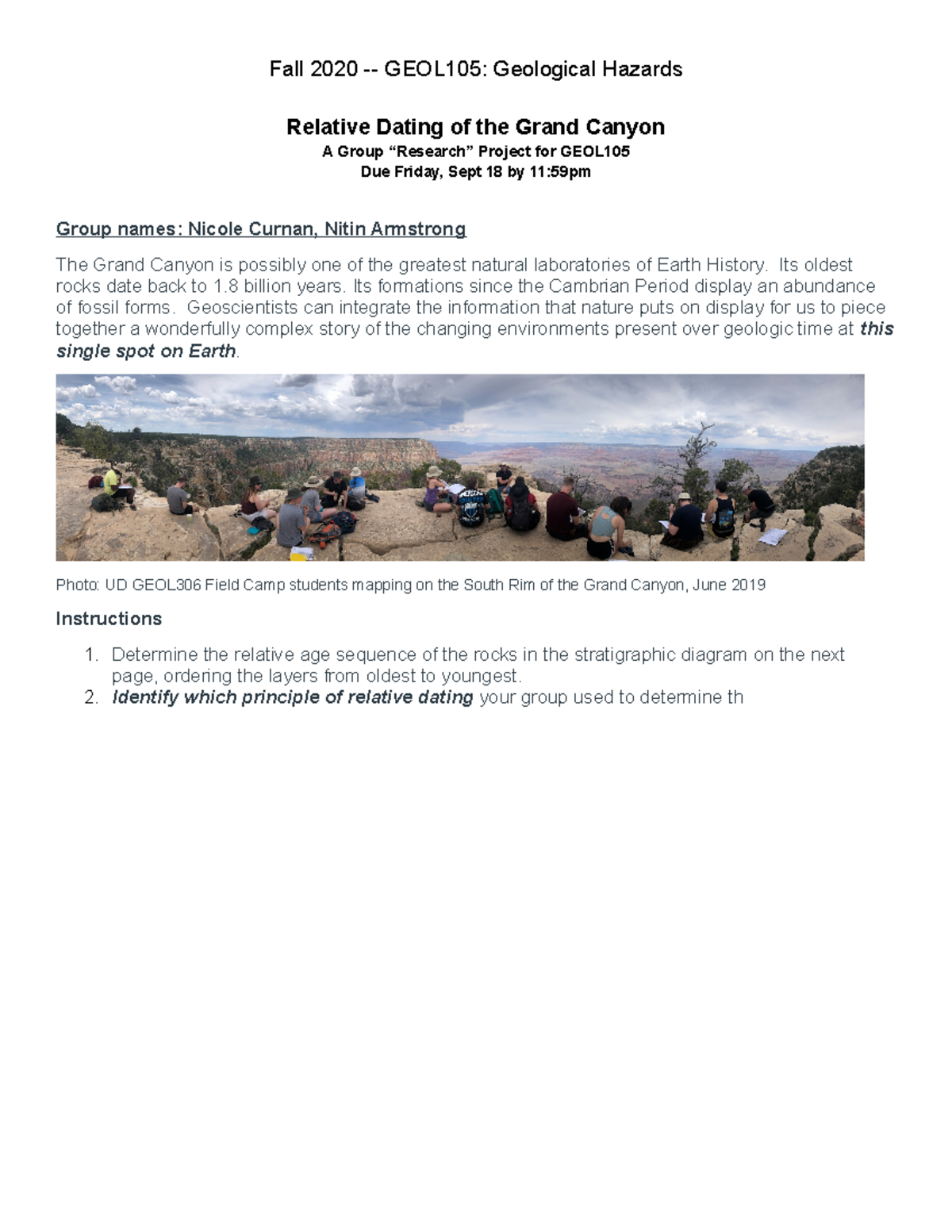 Relative Dating of the Grand Canyon - Fall 2020 - GEOL105: Geological ...