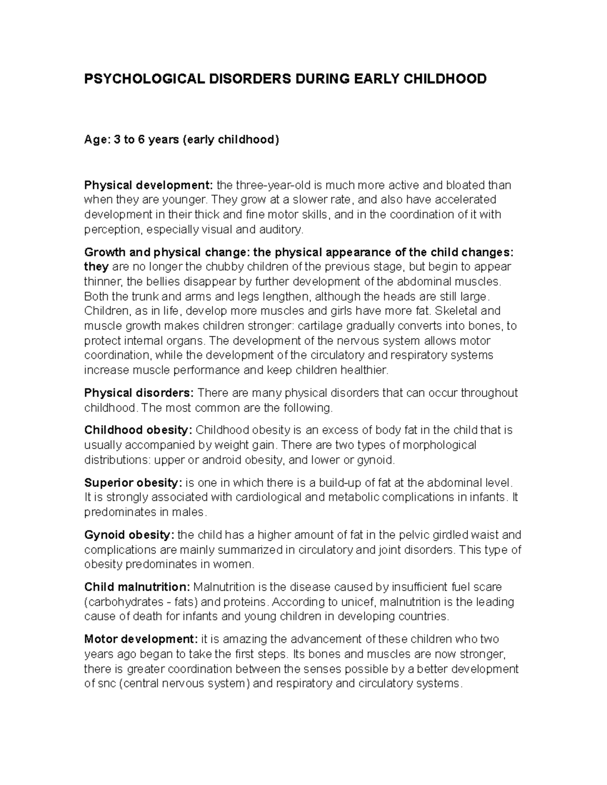 Psychological Disorders During Early Childhood - PSYCHOLOGICAL ...