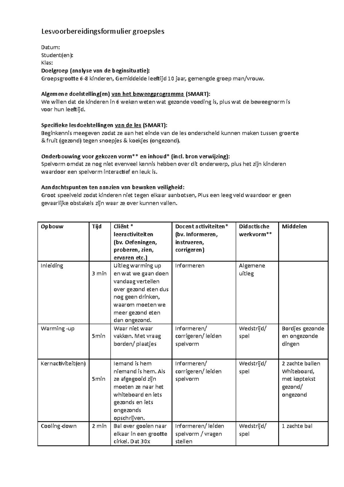 Les voorbereiding obisitas kinderen - Lesvoorbereidingsformulier ...