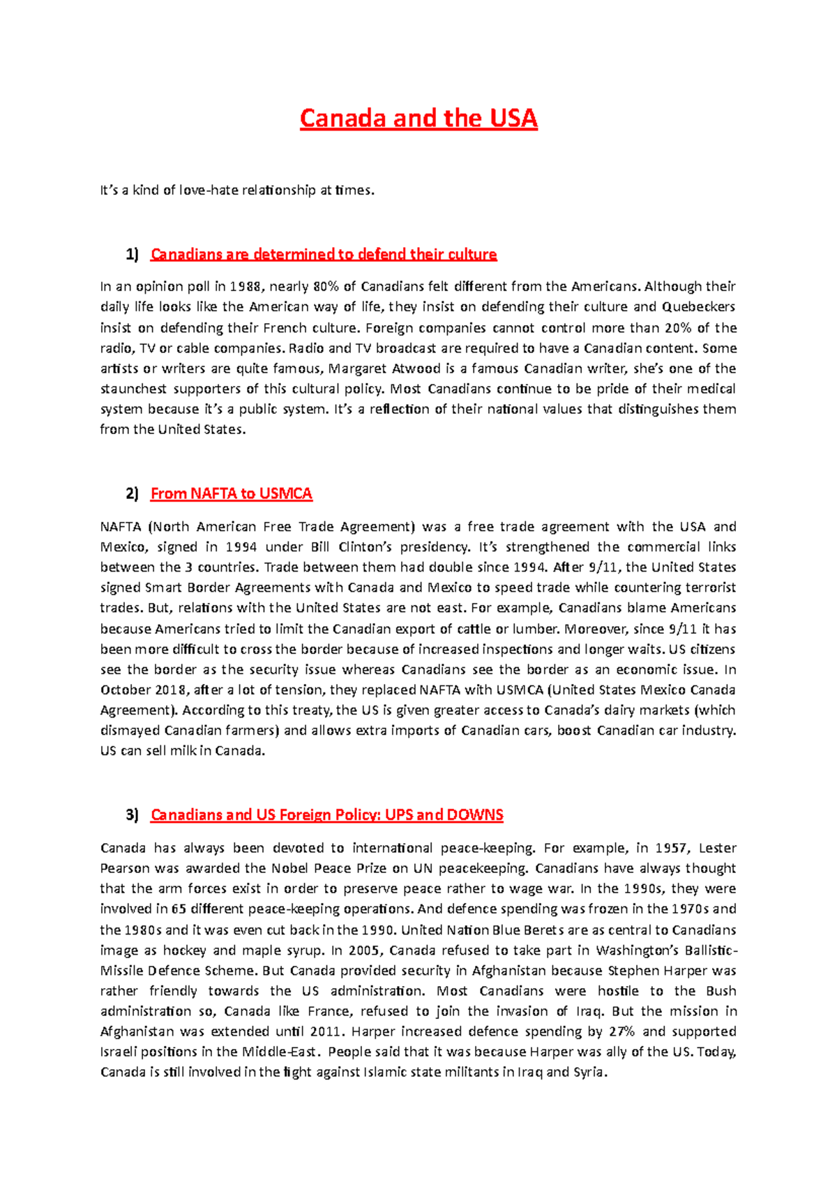 10) Canada and the USA - Semestre 1 - Canada and the USA It’s a kind of ...
