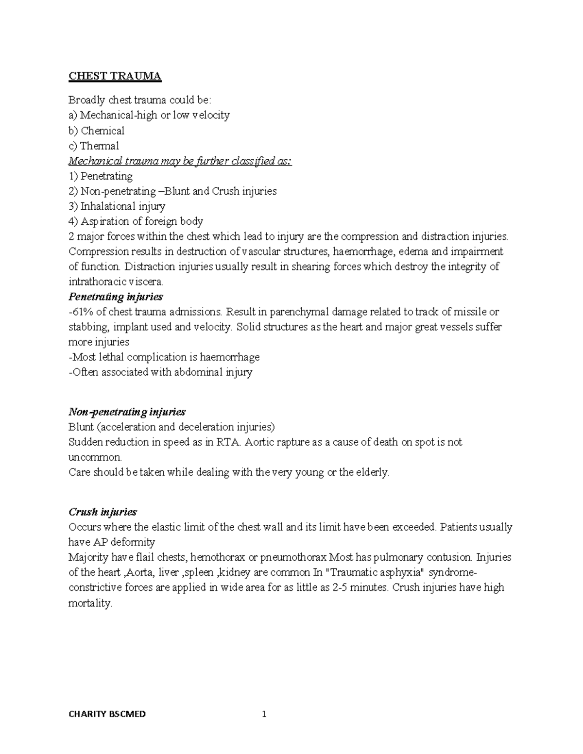 Chest Trauma-WPS Office - CHEST TRAUMA Broadly chest trauma could be: a ...