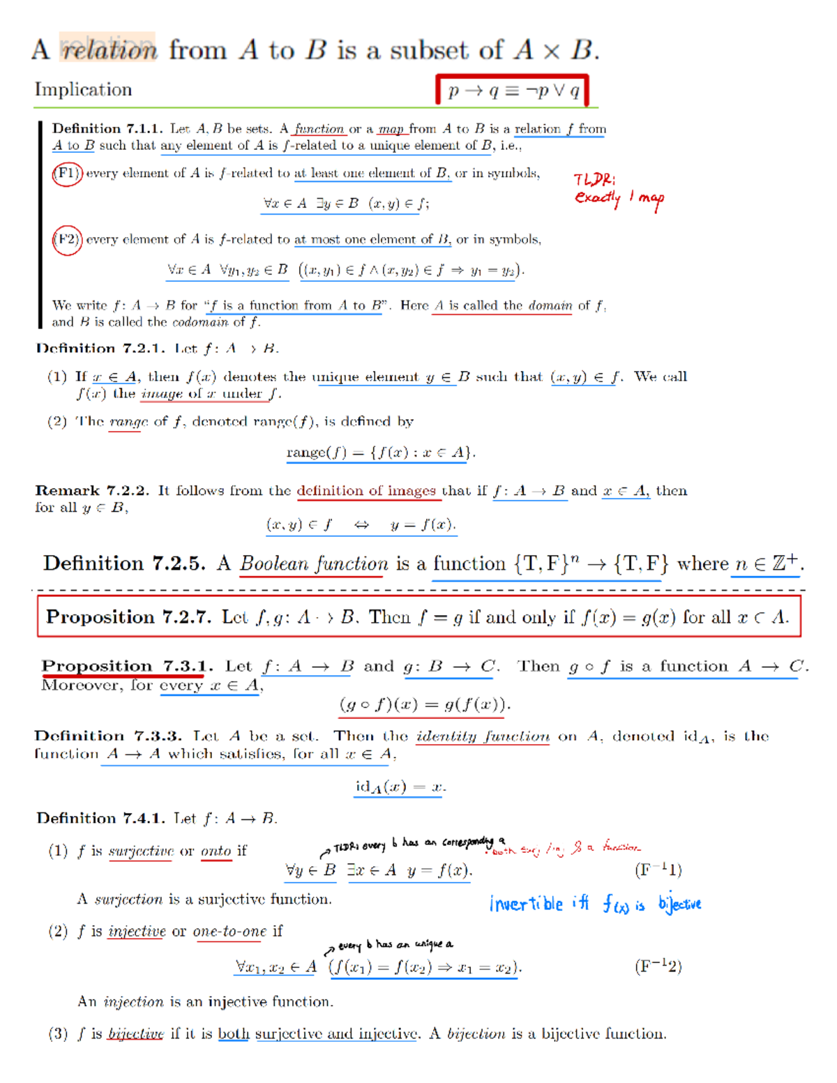CS1231 cheatsheet - A relation from A to B is a subset of AxB. Implication p Definition 7.1. Let ...