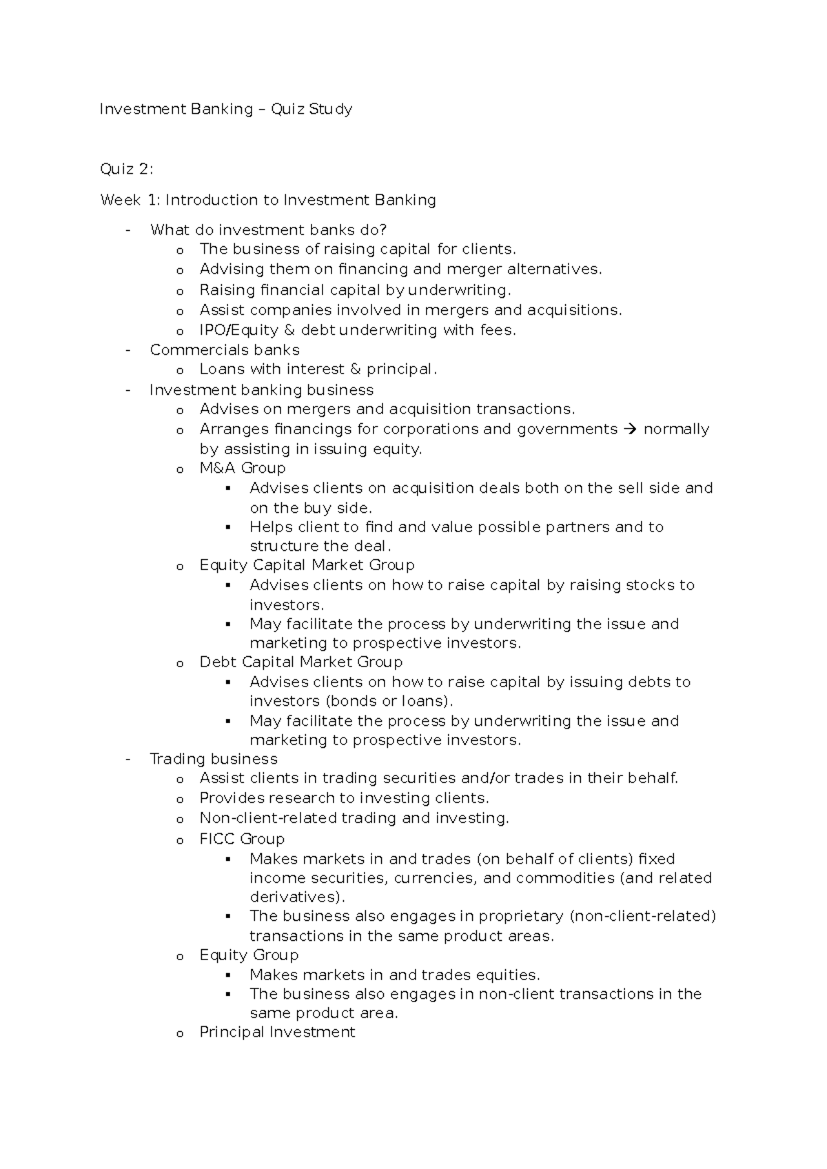 Investment Banking – Quiz Study - Investment Banking – Quiz Study Quiz ...