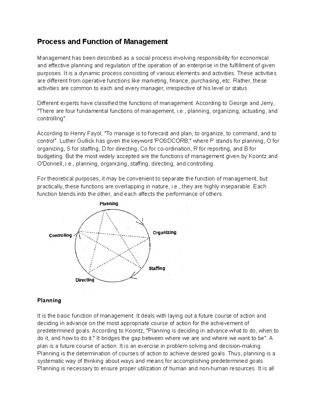 Process and Function of Management - Process and Function of Management ...