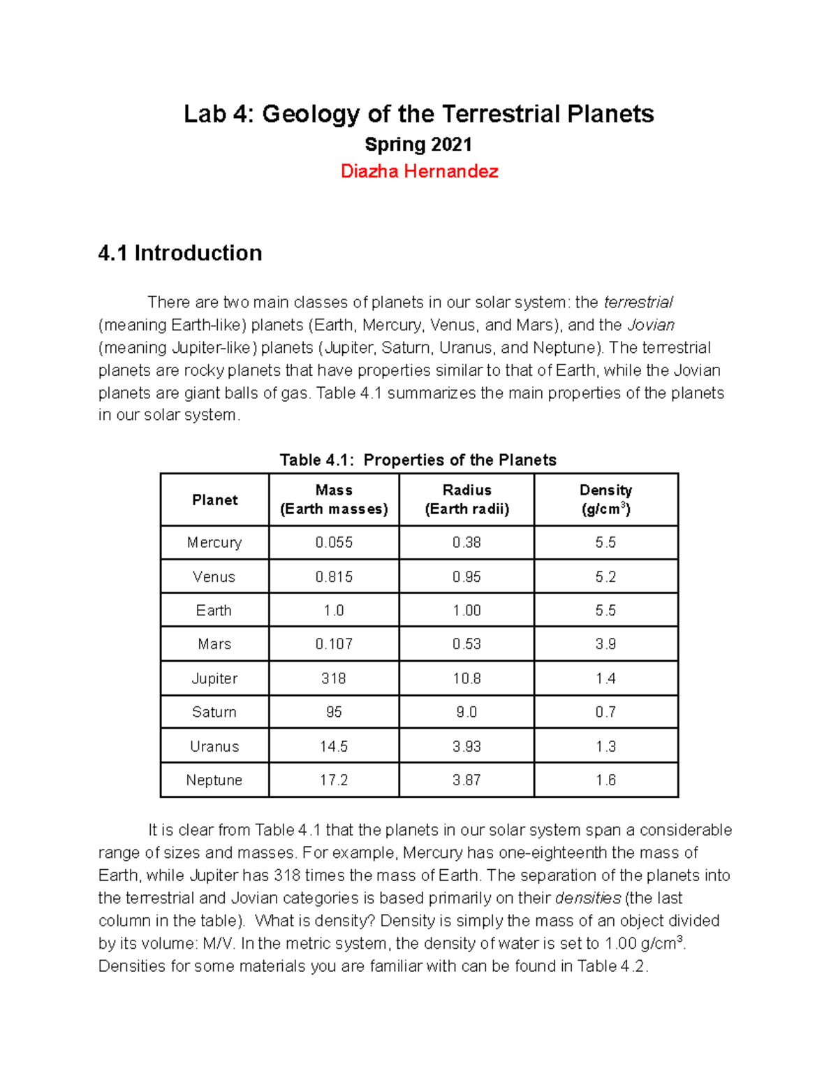 Hernandez D Geologyofthe Terrestrial Planetslabfinal - Lab 4: Geology ...