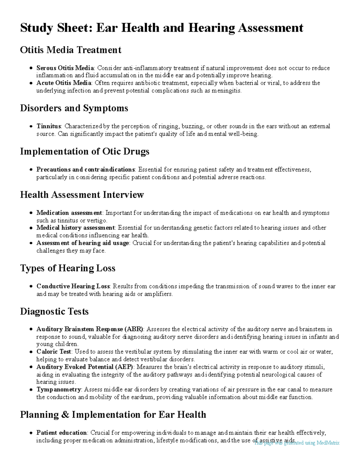 Ears - ears and meds - Study Sheet: Ear Health and Hearing Assessment ...