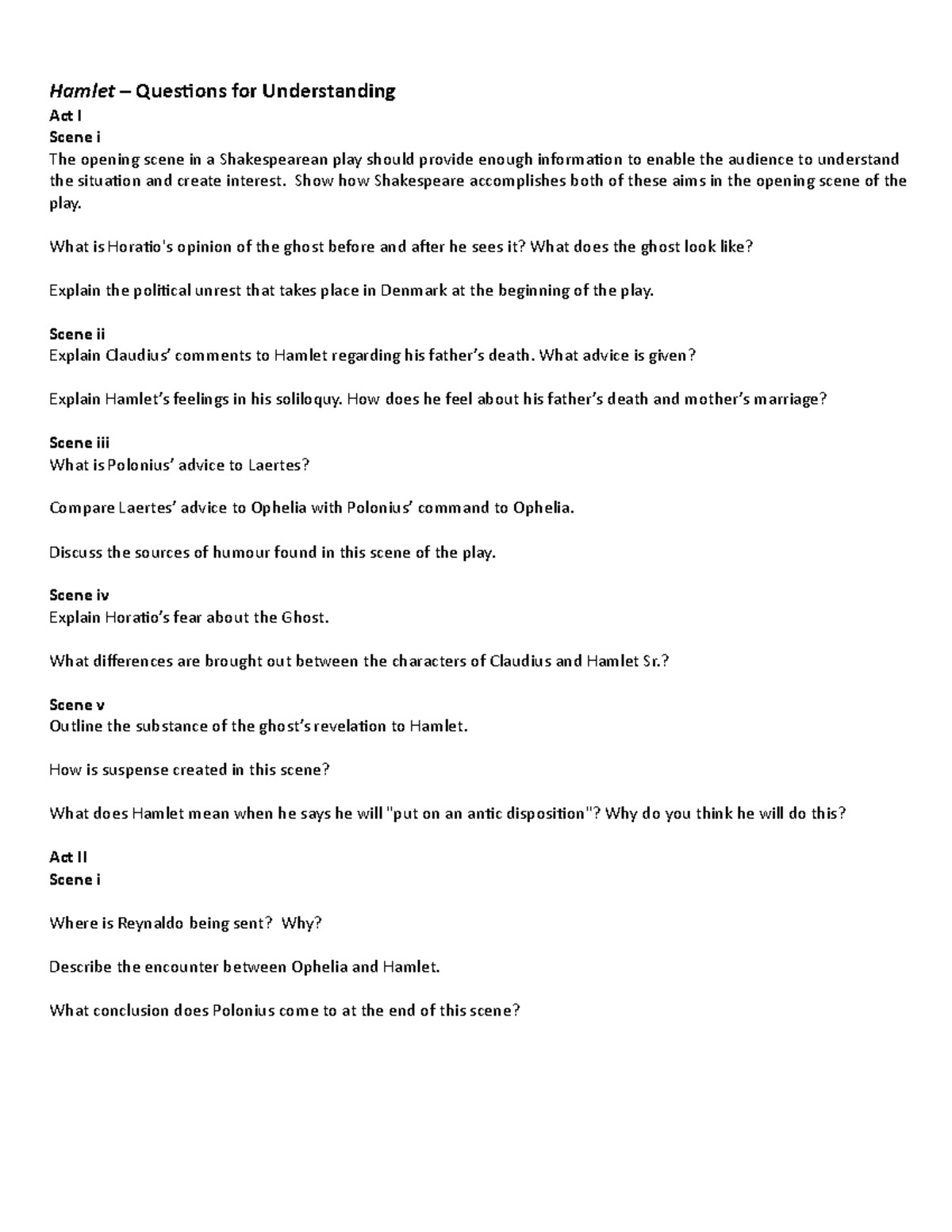 Hamlet Act I Scene i-v Act II Scene i-ii Act III Scene i-iv Act IV Scene i - Studocu