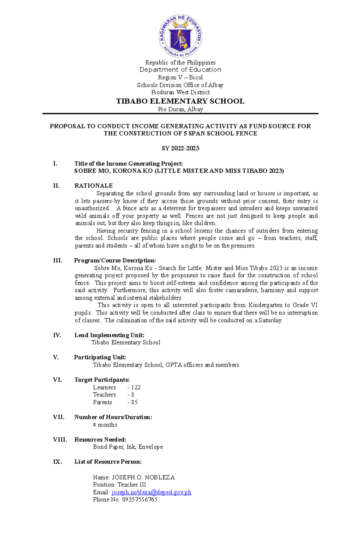 Project- Proposal - Republic of the Philippines Department of Education ...