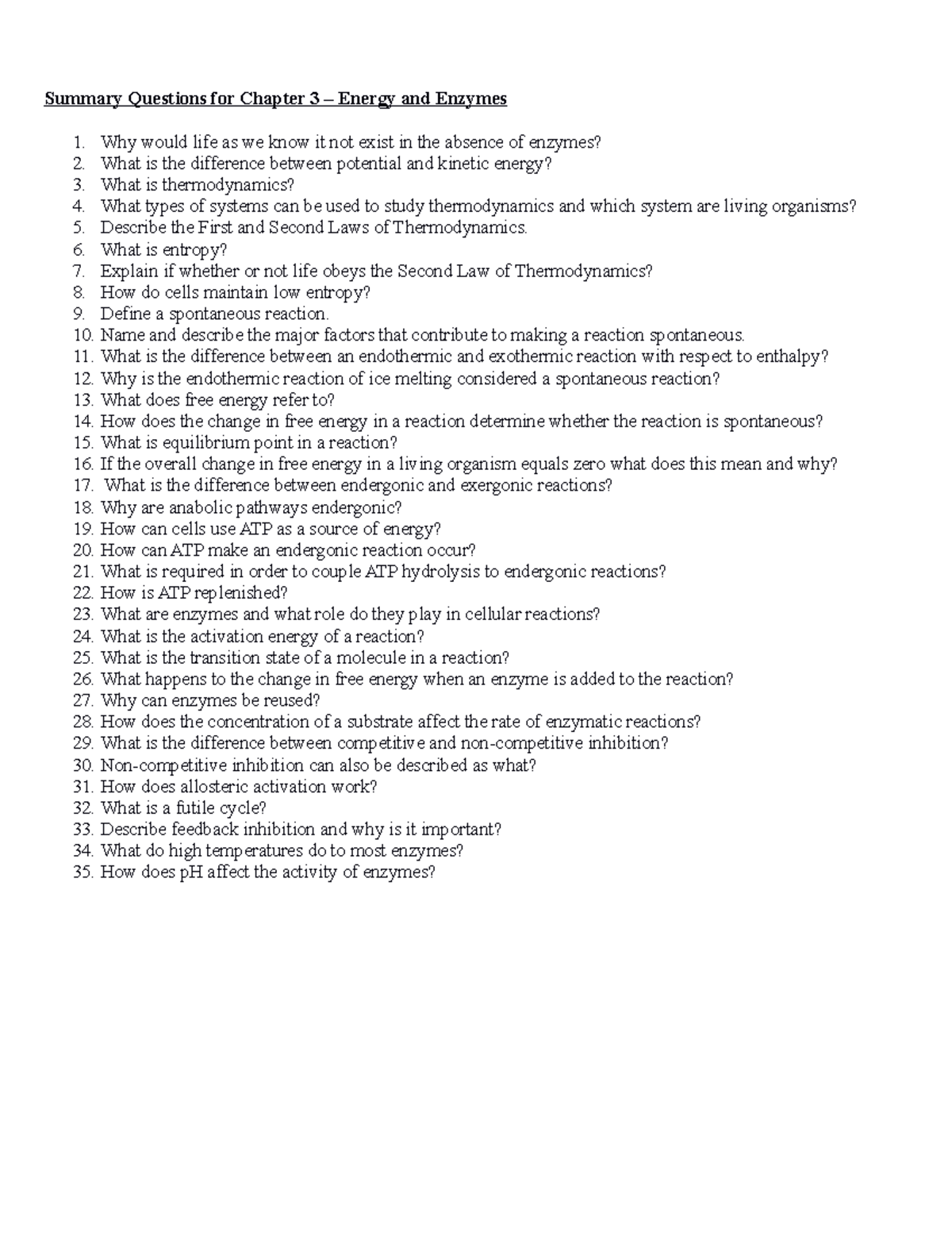 Summary for Chapter 3 - BIO PRE EXAM PRACTICE - Summary Questions for ...