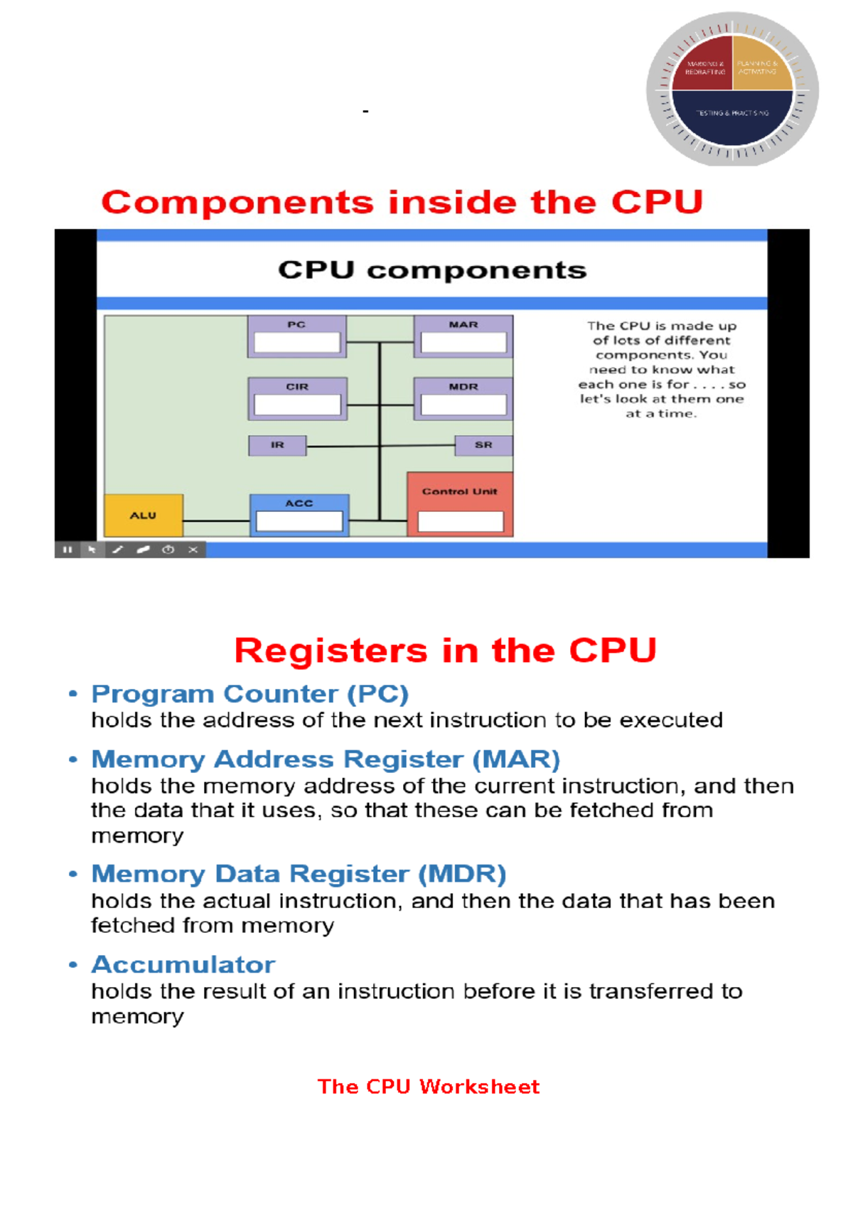 The CPU Worksheet SGK - The CPU Worksheet 1a. What does 'CPU' stand for ...