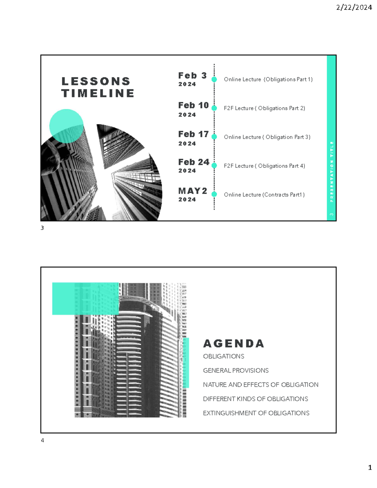 Oblicon-PPT-Obligations - L E S S O N S T I M E L I N E Fe b 3 2 0 2 4 Online Lecture ...