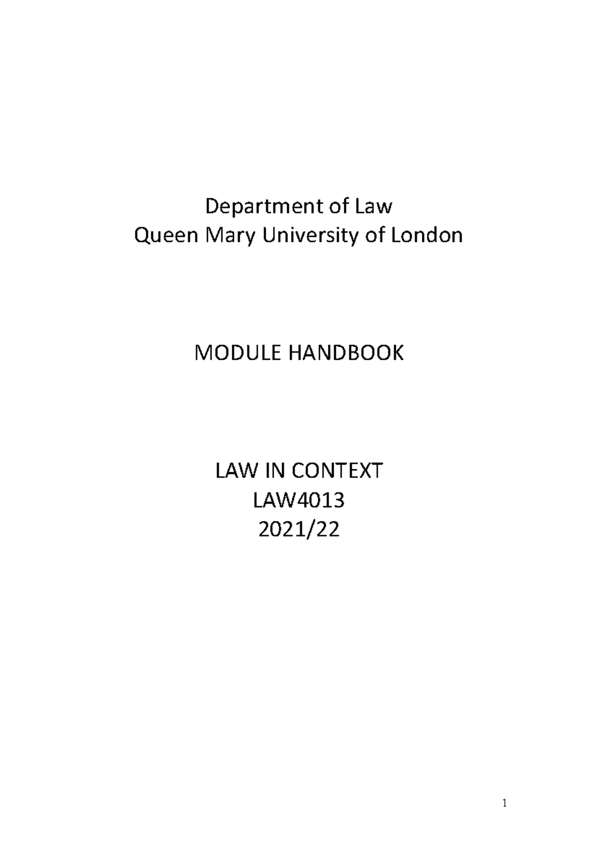 Law in Context module Handbook 2021-22 - Department of Law Queen Mary ...