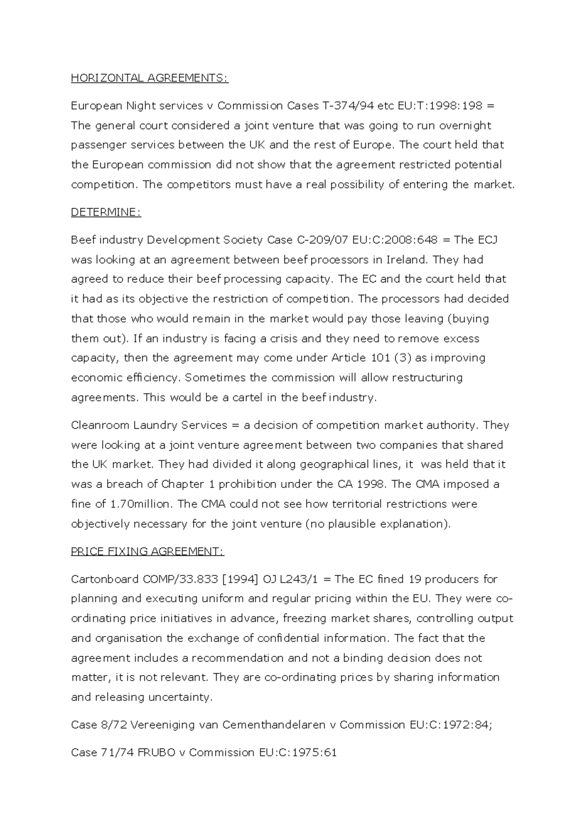 Horizontal Agreements - Competition Law - HORIZONTAL AGREEMENTS ...