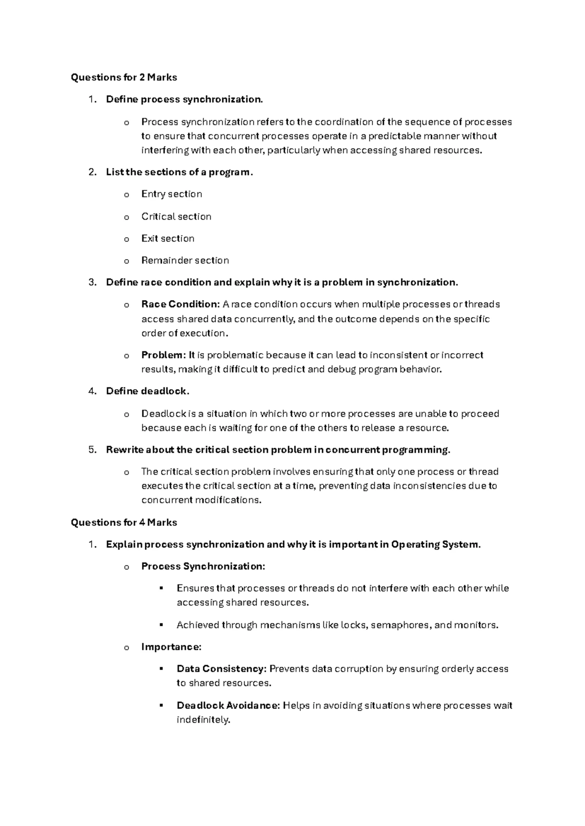 OS Unit II QA - Question bank for exams - Questions for 2 Marks 1 ...
