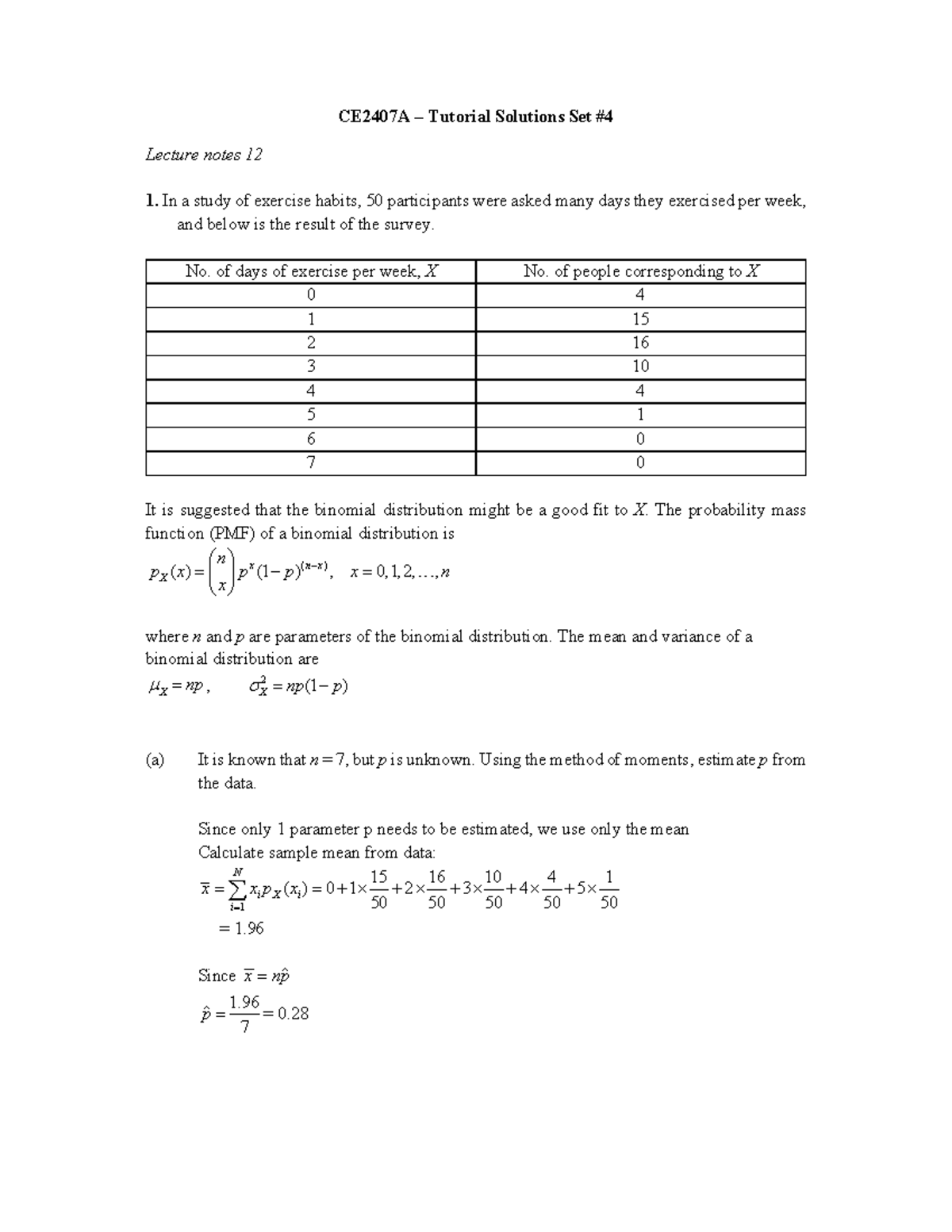 CE2407 A Tutorial Solutions Set 4 - CE2407A – Tutorial Solutions Set ...