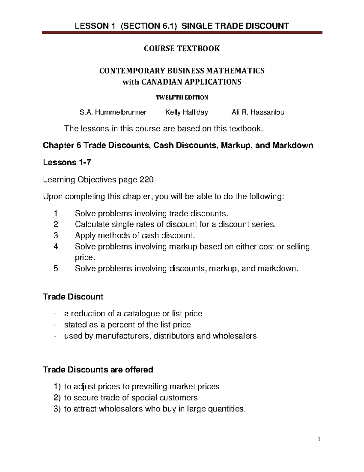 Lesson 1 6.1 Single Trade Discount winter 2021 - COURSE TEXTBOOK ...