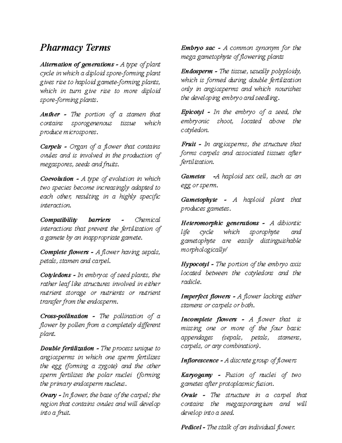 Pharmacy Terms Coursework - Pharmacy Terms Alternation of generations ...