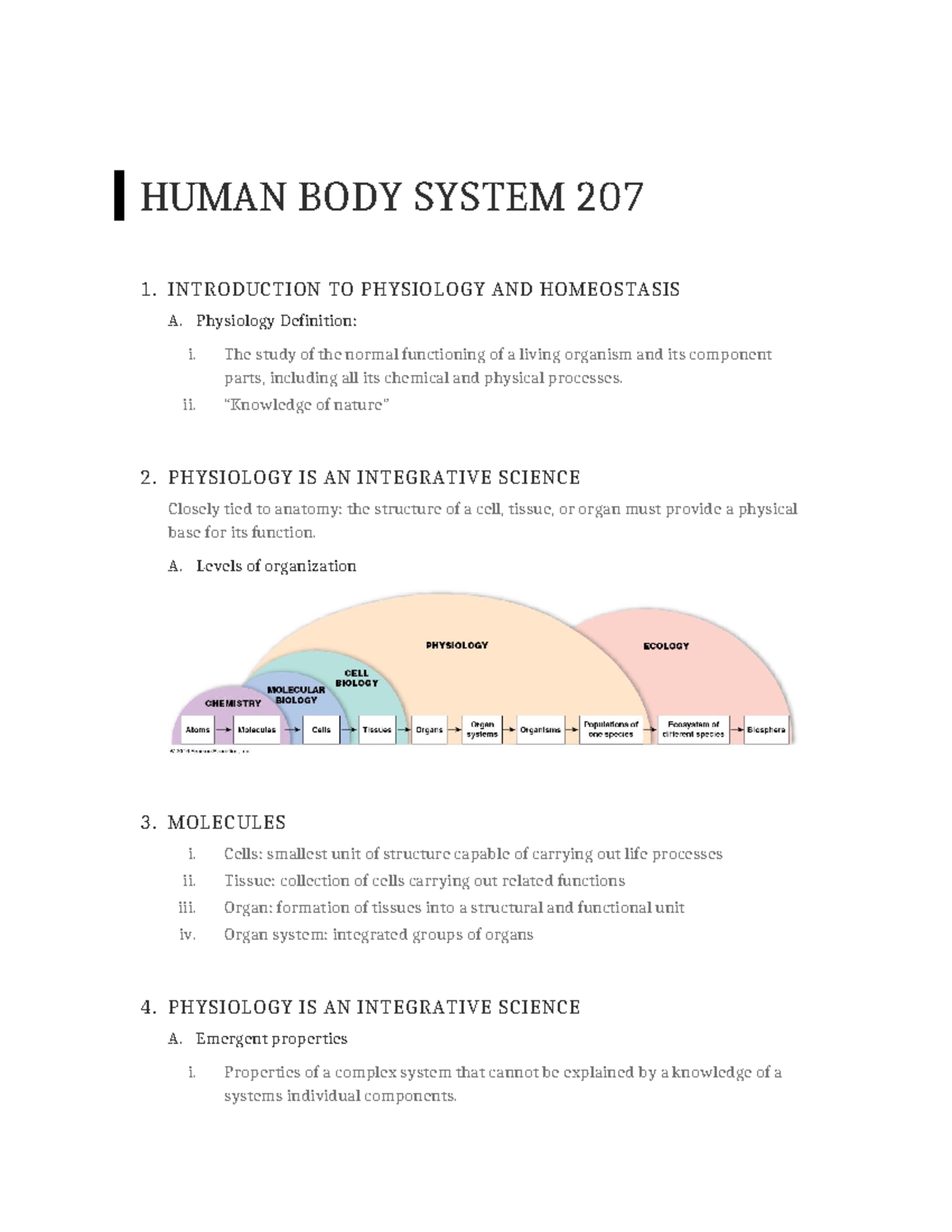 BMSC 207 Notes - HUMAN BODY SYSTEM 207 1. INTRODUCTION TO PHYSIOLOGY ...