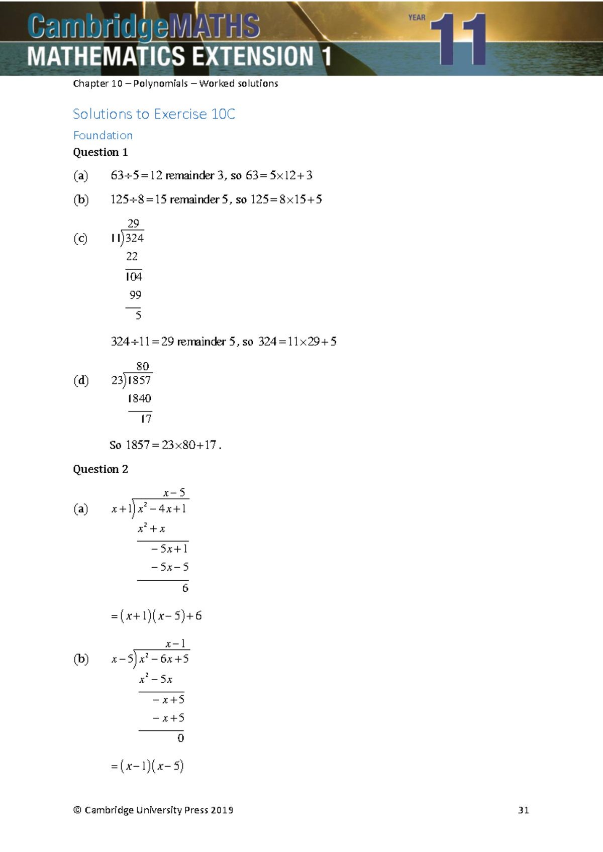 10C - study notes - Solutions to Exercise 10C Foundation Question 1 (a ...