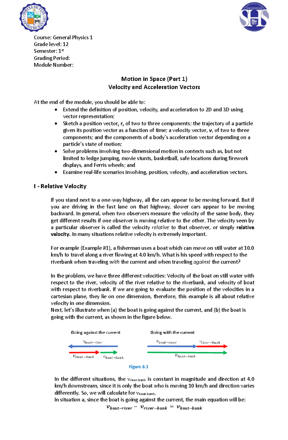 GP1 Module First Grading Session 9 - Course: General Physics 1 Grade level: 12 Semester: 1 st ...