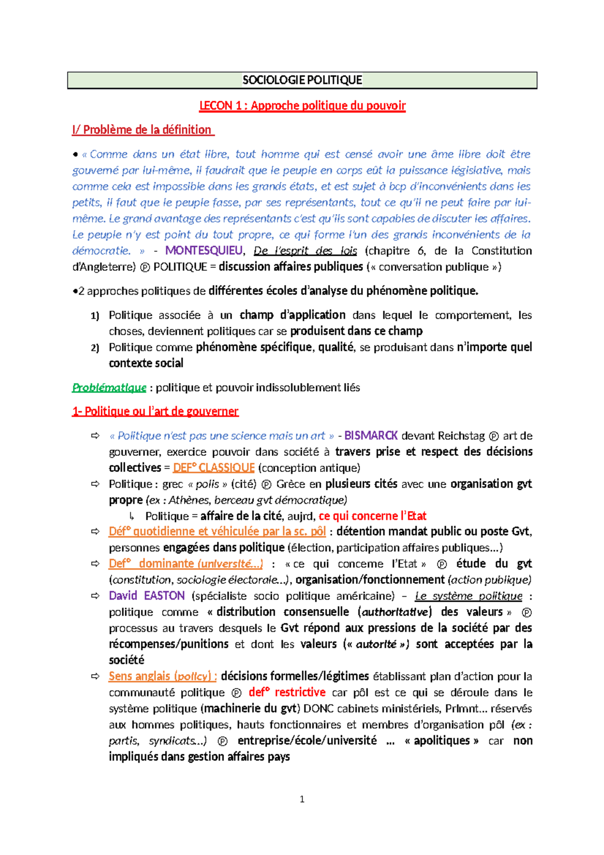 Socio pol I - SOCIOLOGIE POLITIQUE LECON 1 : Approche politique du ...