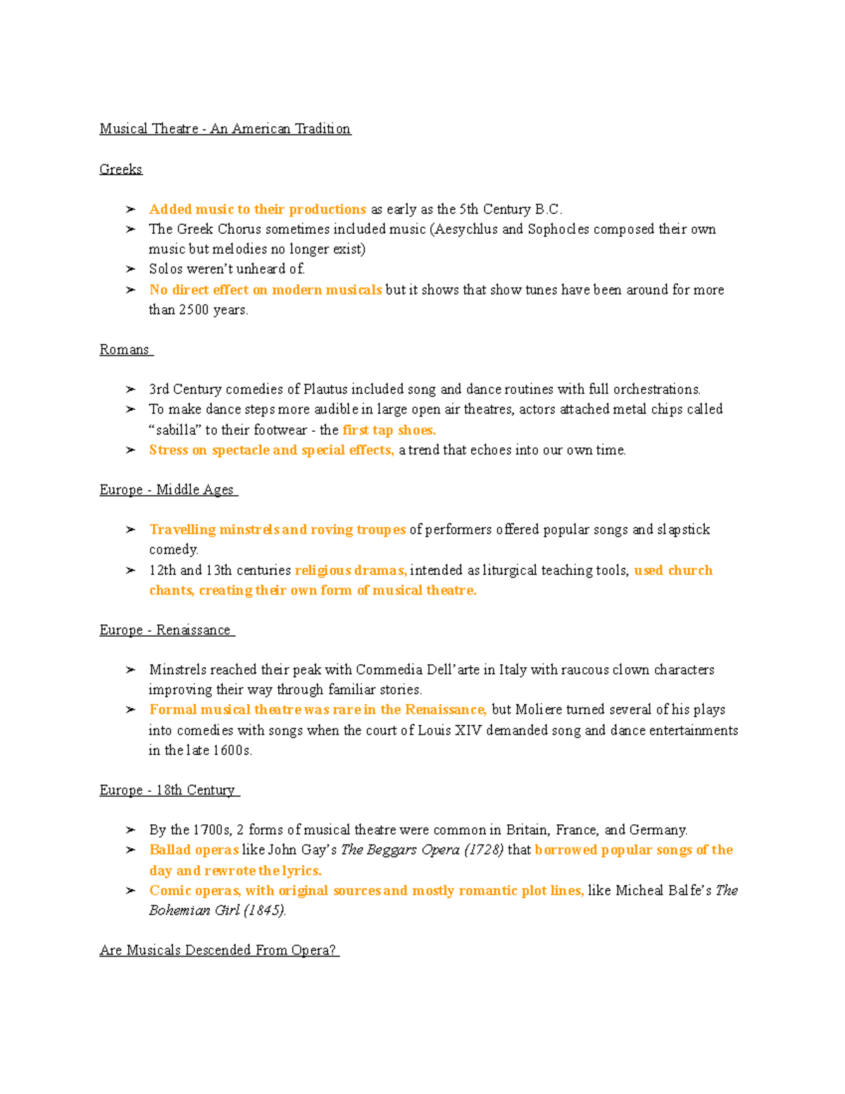 Lecture Notes - Musical Theatre - Part 1 - Musical Theatre - An ...