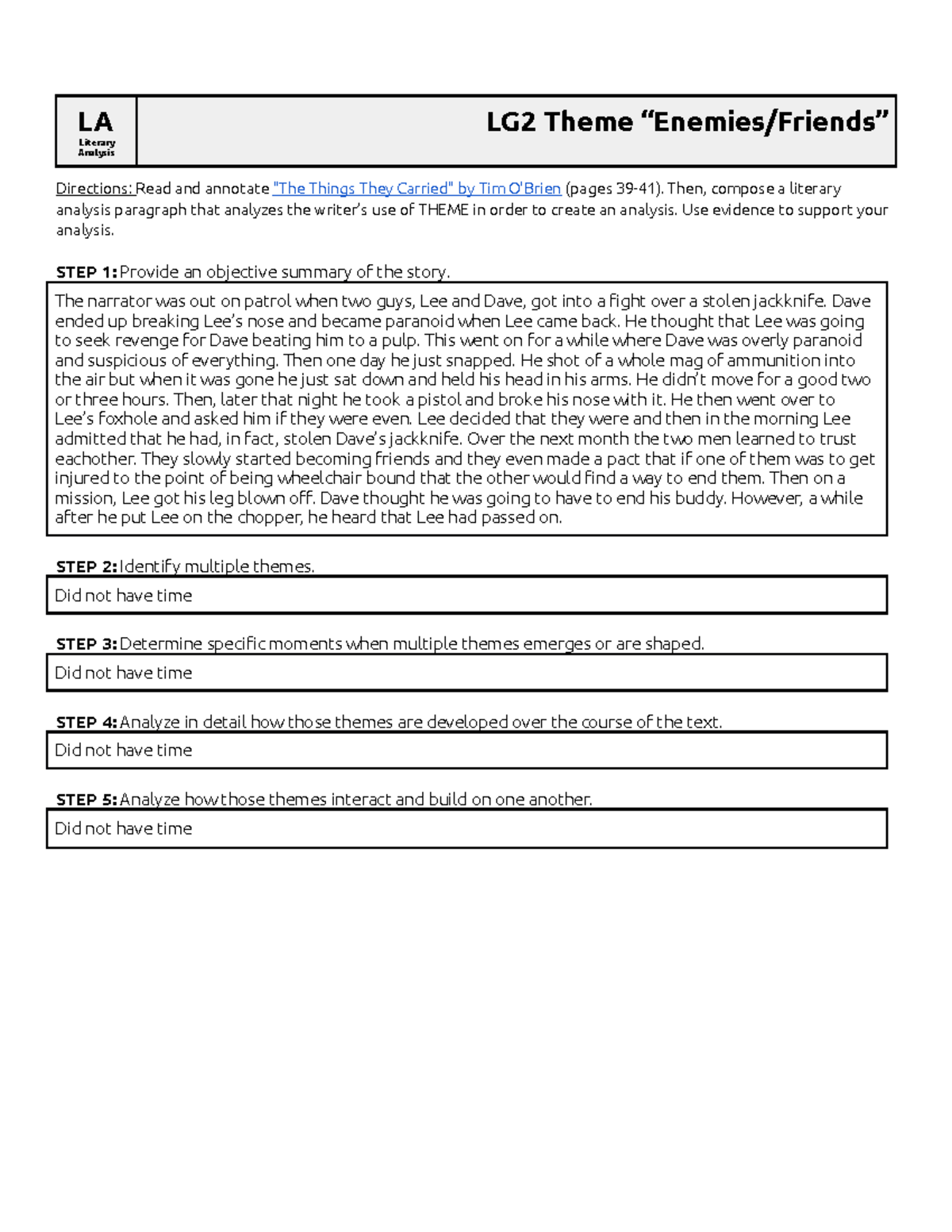 Savannah Noland - LG2 Theme Enemies Friends” - LA Literary Analysis LG2 ...