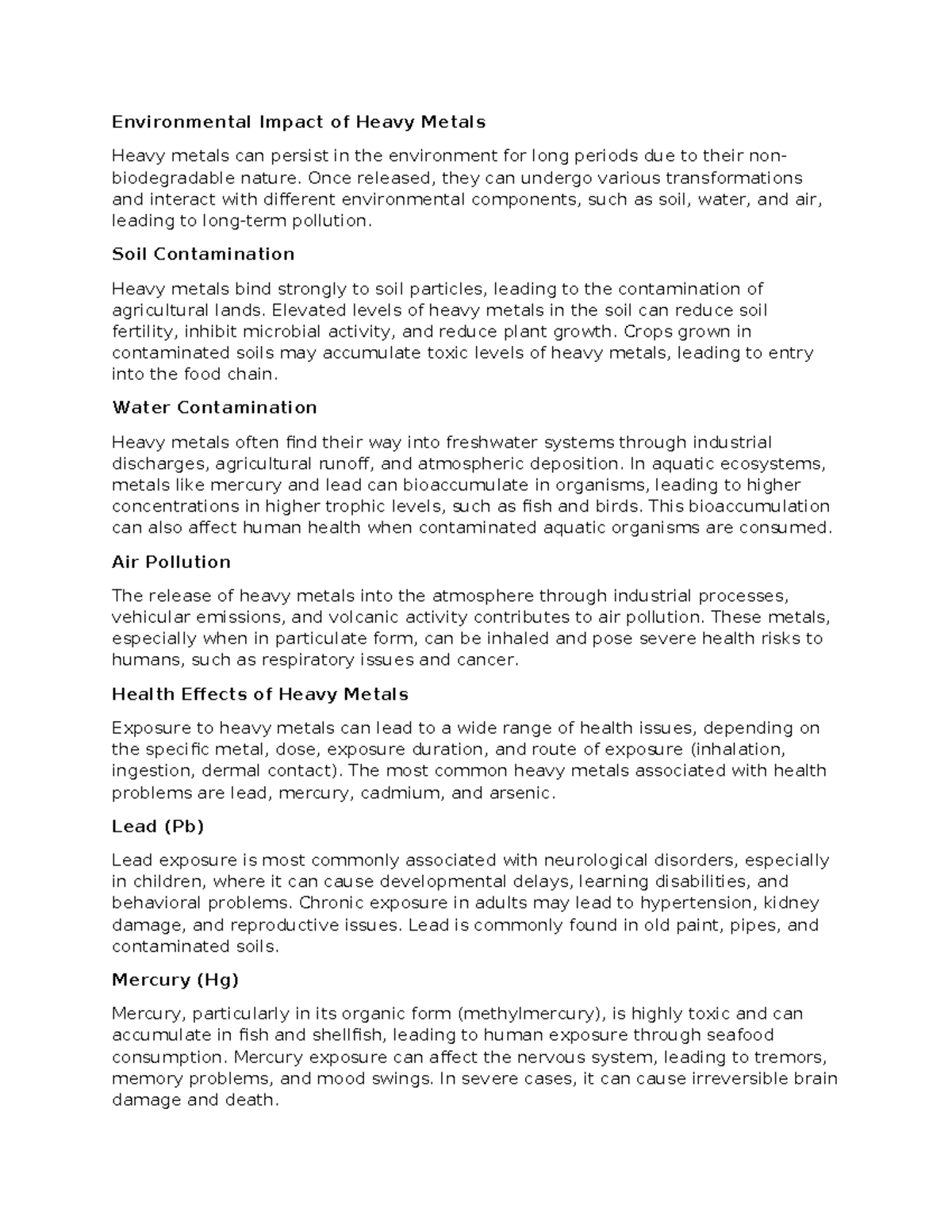 Environmental Impact of Heavy Metals - Once released, they can undergo ...