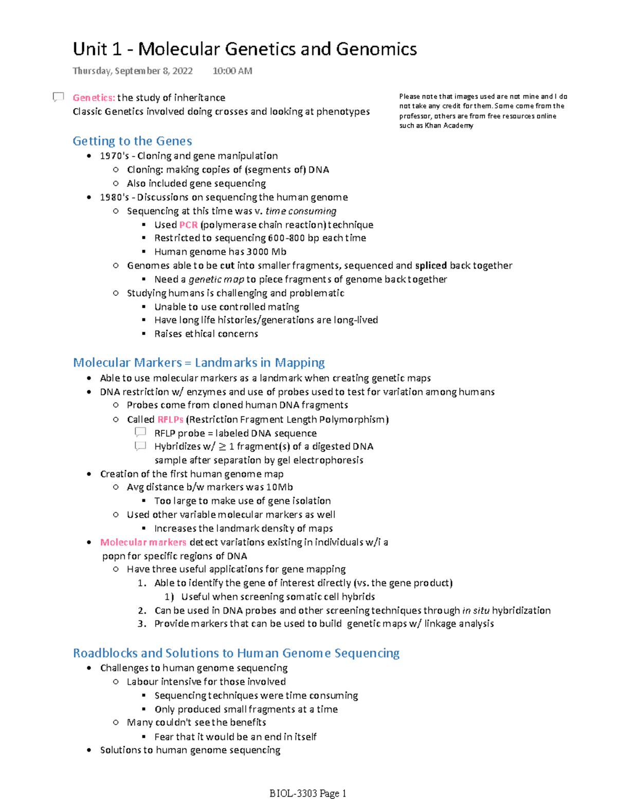 Unit 1 - Molecular Genetics and Genomics - Genetics: the study of ...