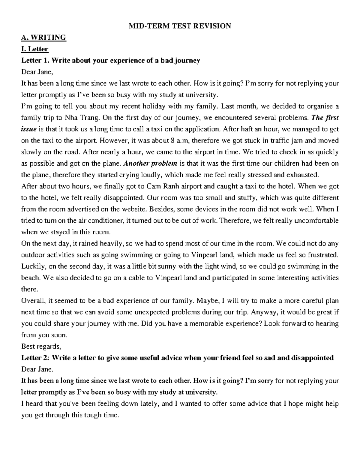 23.08.20. MID-TERM TEST Revision - MID-TERM TEST REVISION A. WRITING I ...