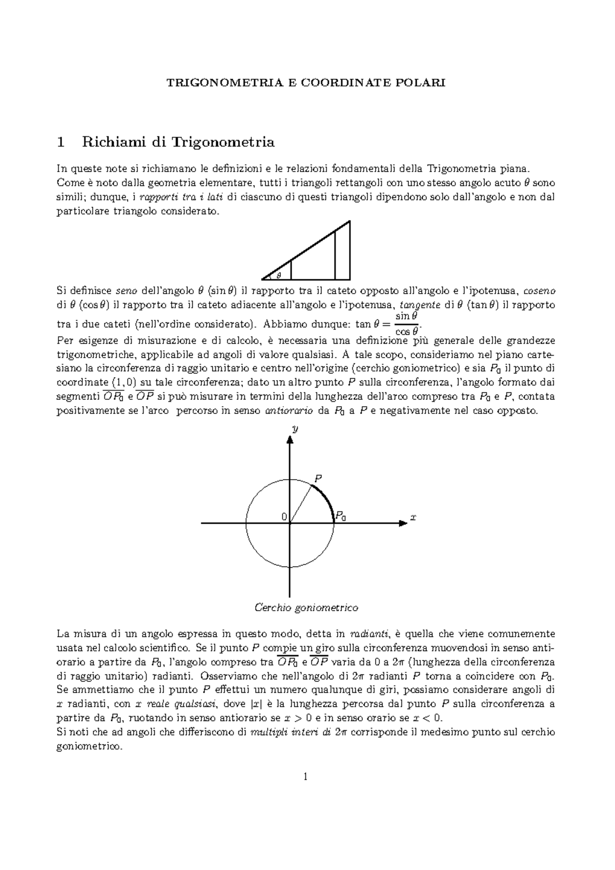 Trigonometria - Basi di matematica - TRIGONOMETRIA E COORDINATE POLARI ...