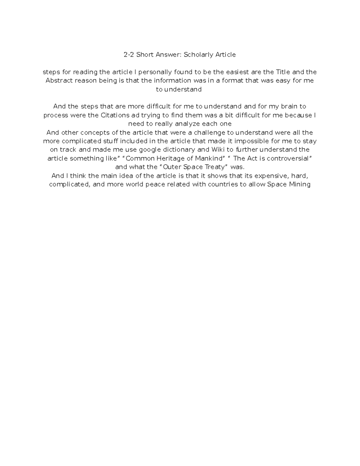 2-2 Short Answer Scholarly Article - And I think the main idea of the ...