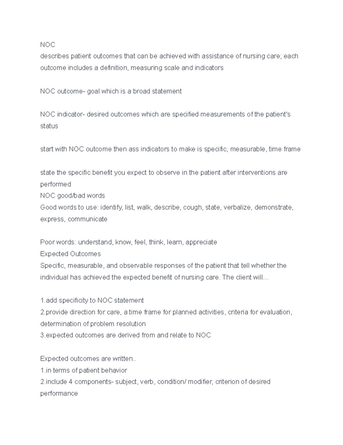 10 nurse pyschology notes - NOC describes patient outcomes that can be ...