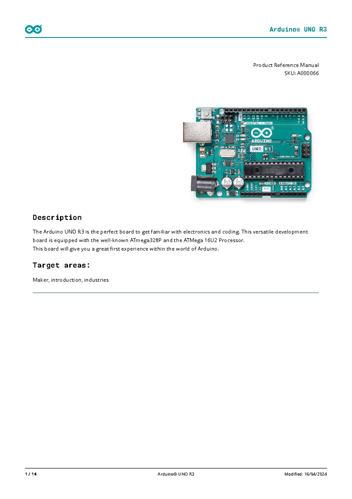 A000066-datasheet - data shett - Product Reference Manual SKU: A ...