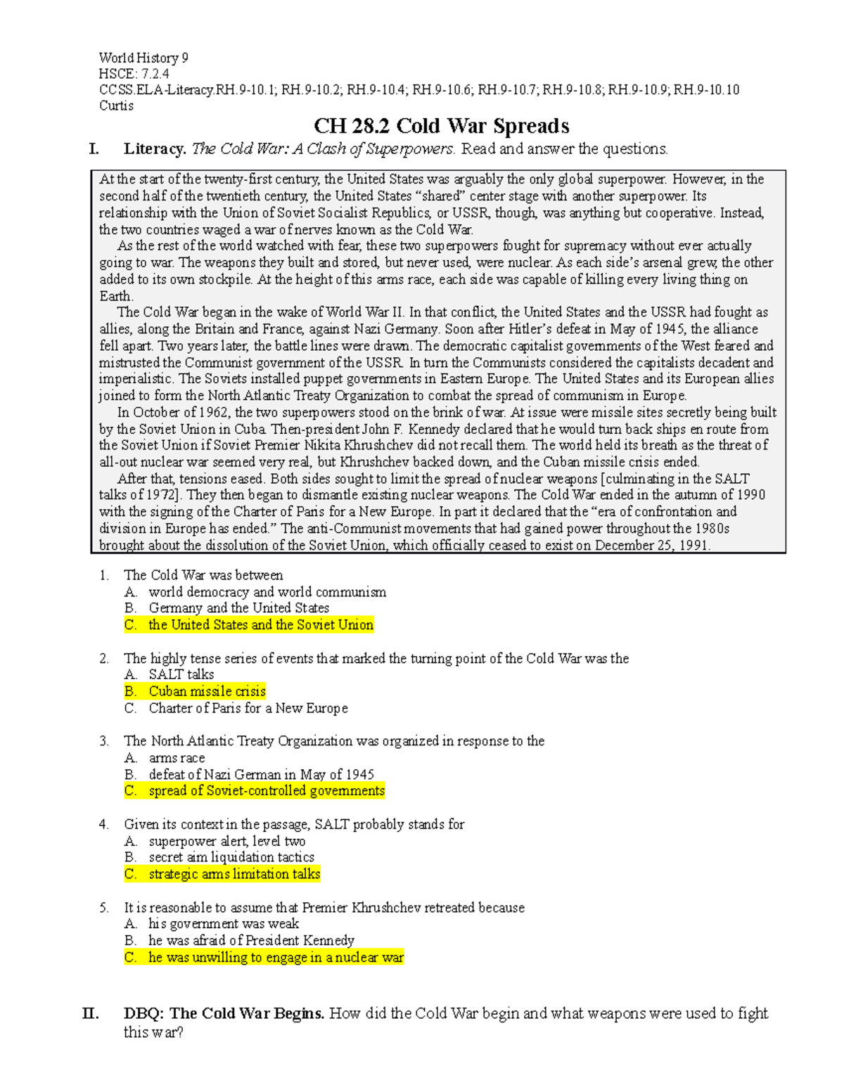 Cold War Spreads - wkst - worksheet - HSCE: 7. CCSS.ELA-Literacy.RH.9 ...