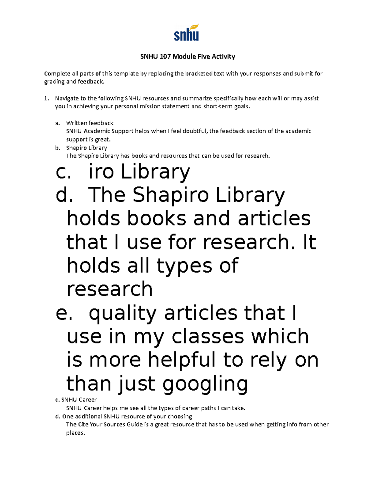 SNHU 107 Module Five Activity - SNHU 107 Module Five Ac琀椀vity Complete ...