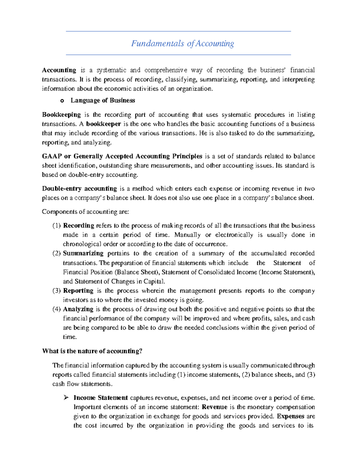 Basic Accounting - Accounting Accounting is a systematic and ...