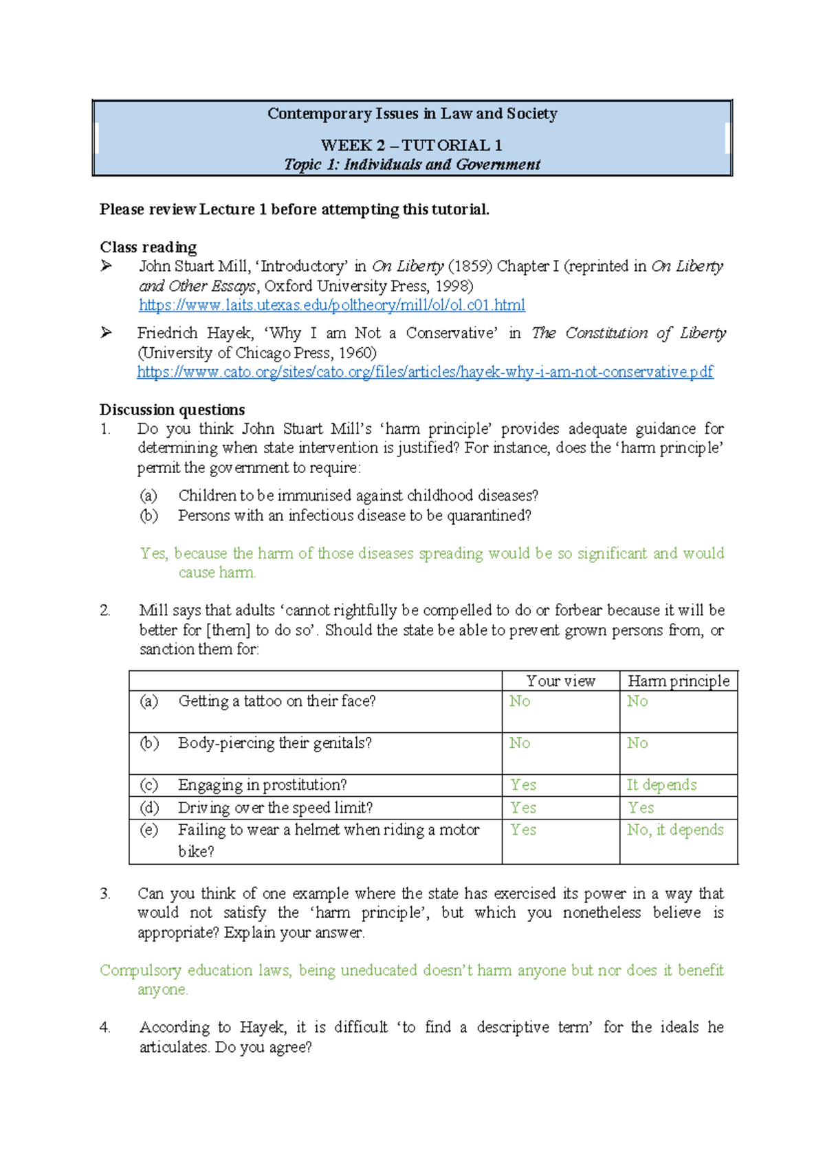 Tutorial Master Doc - Contemporary Issues in Law and Society WEEK 2 ...