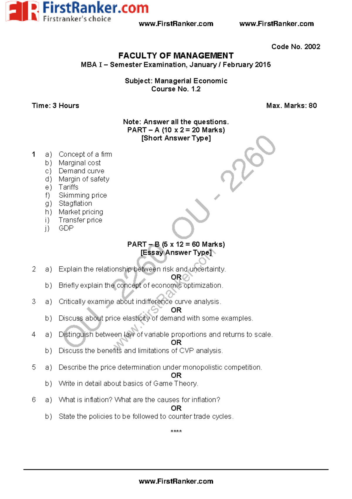 OU Osmania University MBA 2015 1st Semester Feb 2002 Managerial ...