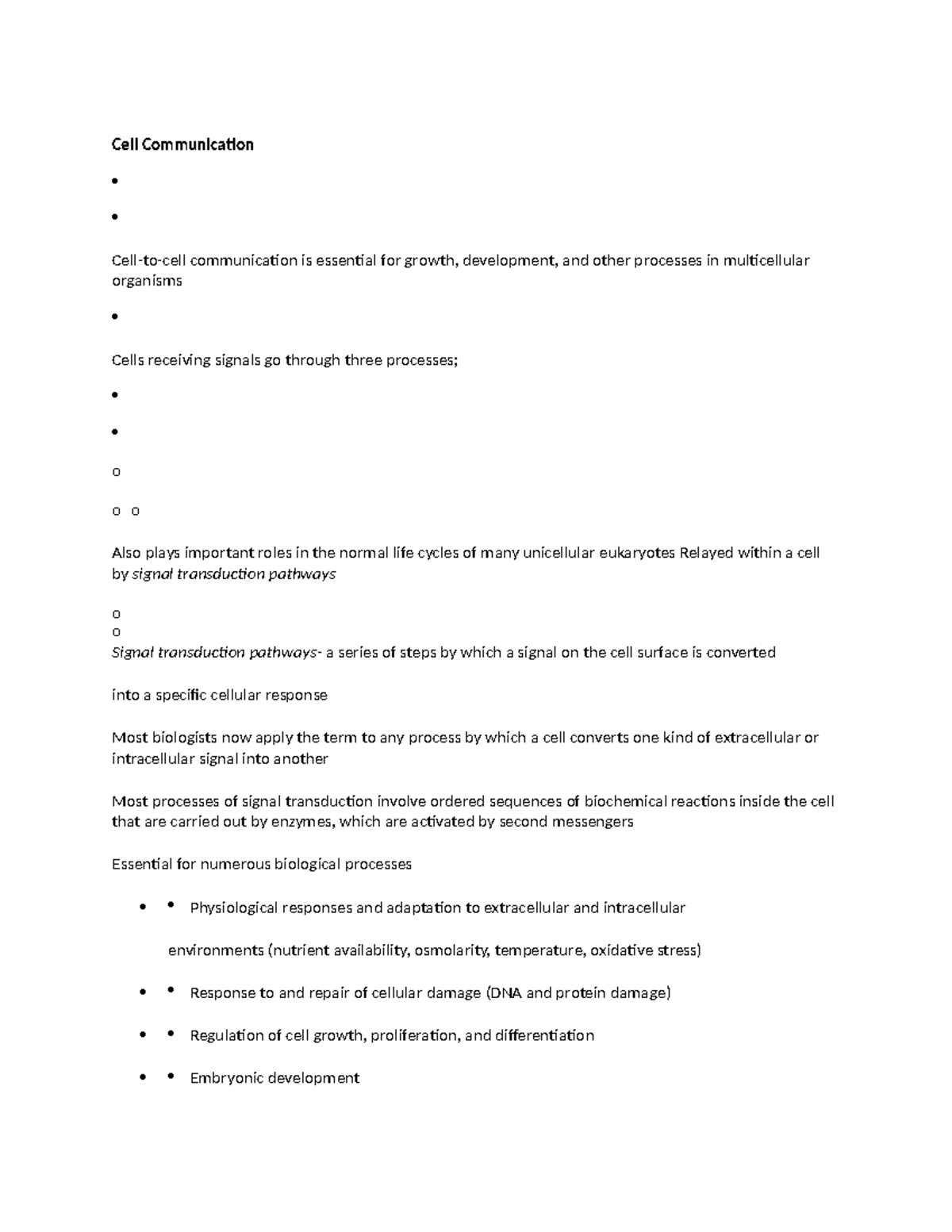 Cell Communication - notes - Cell Communication Cell-to-cell ...