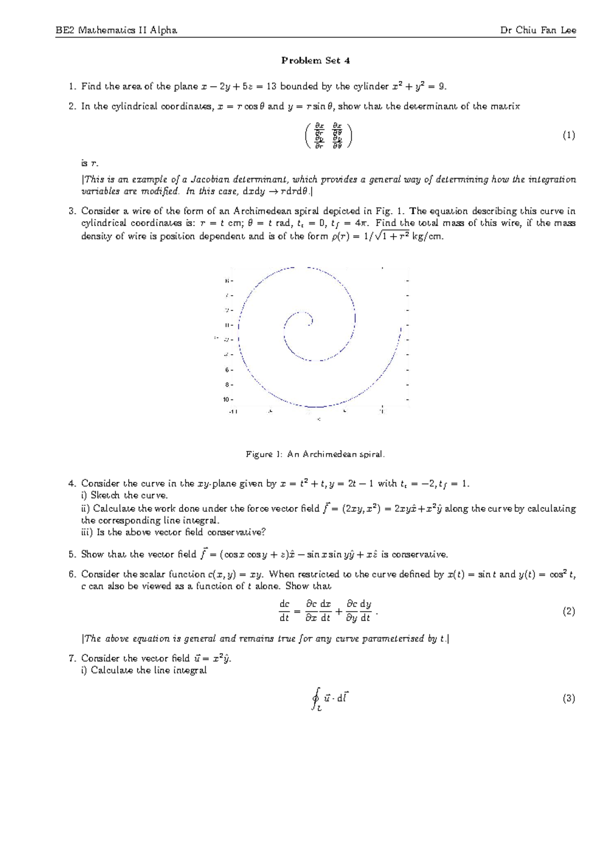 Problemset 4 - hll - BE2 Mathematics II Alpha Dr Chiu Fan Lee Problem ...