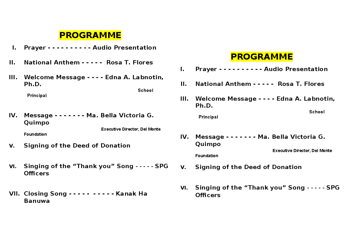 Turn Over Program for New School Building - PROGRAMME I. Prayer - Audio ...