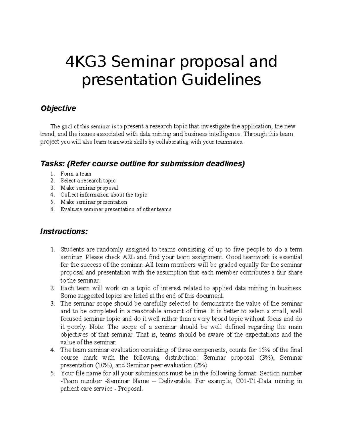 Team Seminar guidelines - 4KG3 Seminar proposal and presentation ...