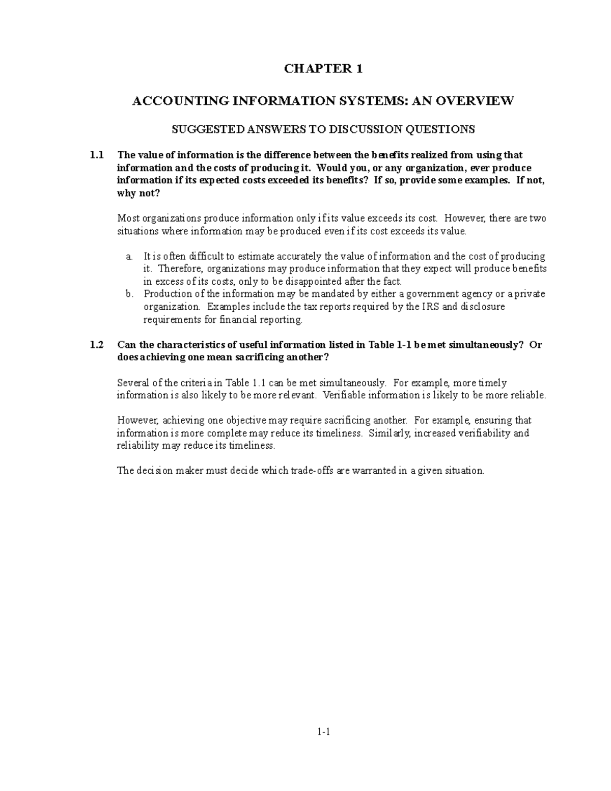 Rais12 SM CH01 - CHAPTER 1 ACCOUNTING INFORMATION SYSTEMS: AN OVERVIEW SUGGESTED ANSWERS TO ...