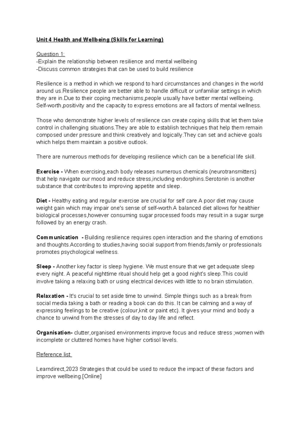 Copy of Copy of Copy of Unit 4 Health and Wellbeing Skills for Learning ...