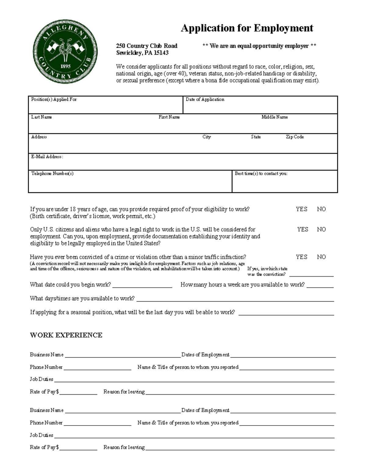 Application-for-Employment-2017 - Application for Employment 250 ...